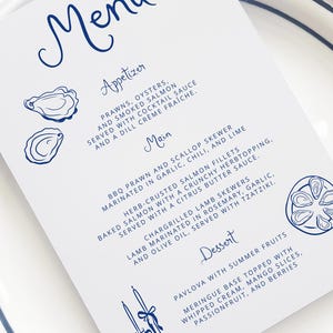 Blue Dinner Menu, French Bistro Menu Printable, Elegant Editable ...