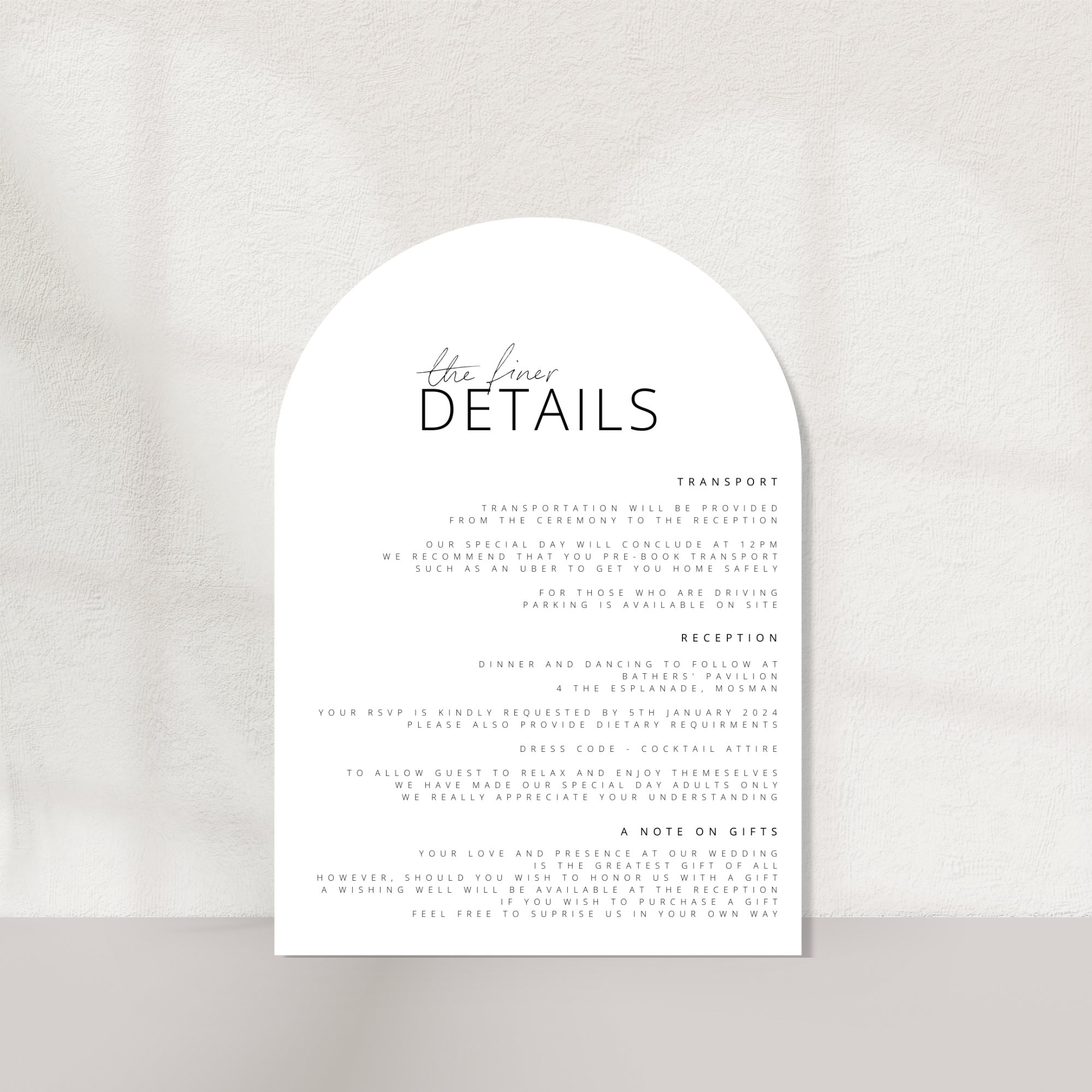 Modern Details Card, Minimalist Wedding Invitation Insert, Enclosure ...