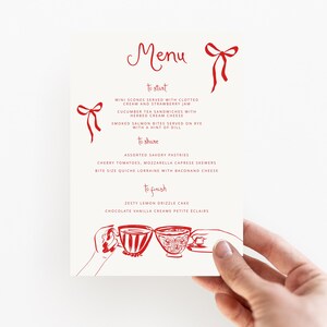 Tea Party Menu Template Printable, Kitchen Tea Menu Illustrated Tea ...
