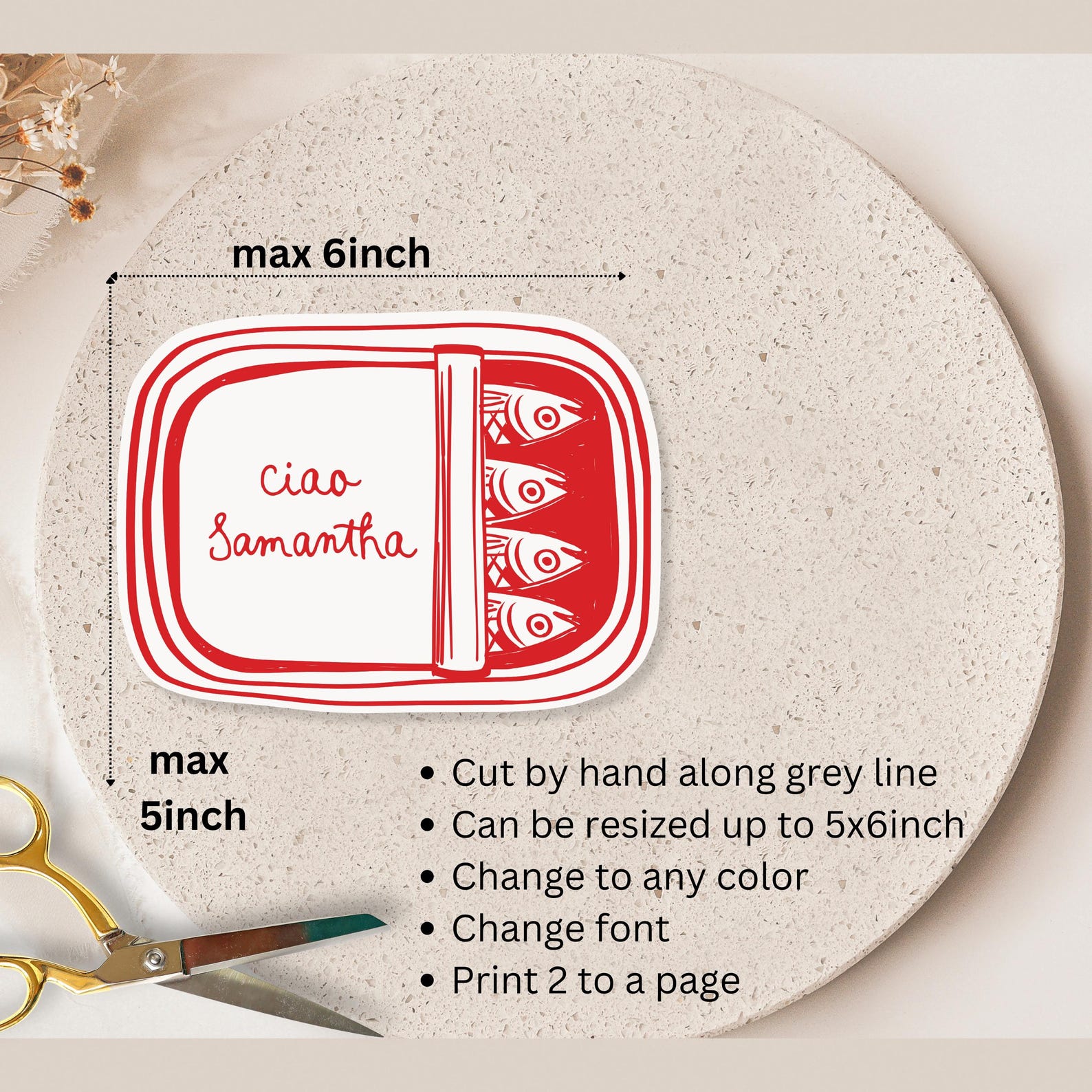 Italian Party Sardine Place Cards Template, Sardine Fish Place Card ...