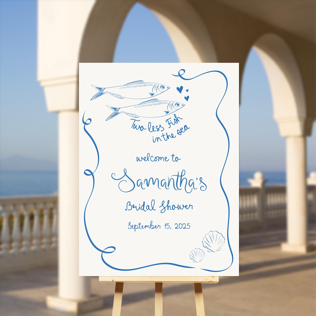 Two Less Fish in the Sea Bridal Shower Sign, Fish Bridal Shower, Ocean ...