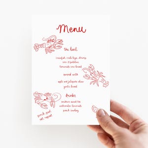 Whimsical Crawfish Boil Menu Template Printable, Hand Drawn Line Art ...