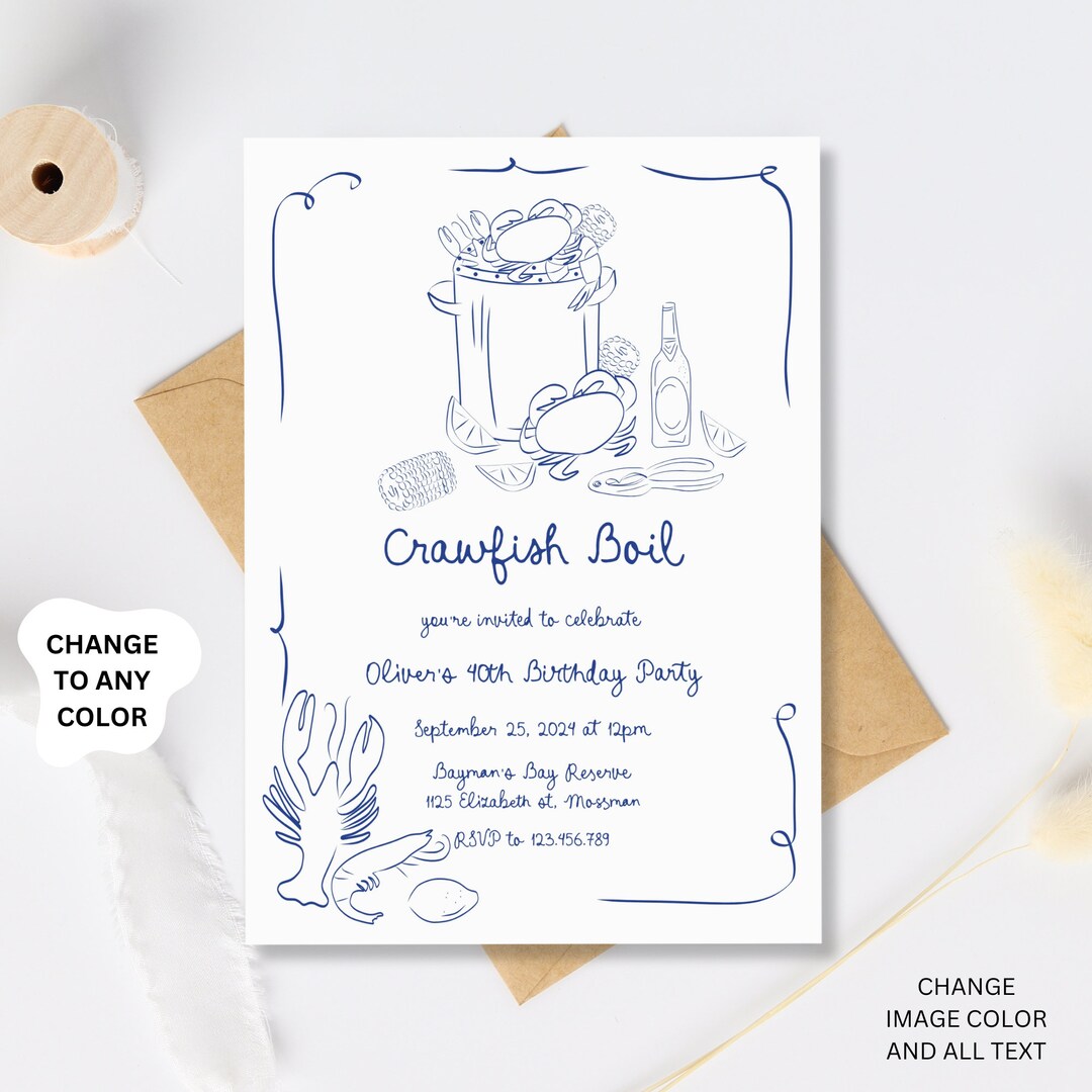 Crawfish Boil Birthday Invite, Seafood Boil Party Invitation, Whimsical ...