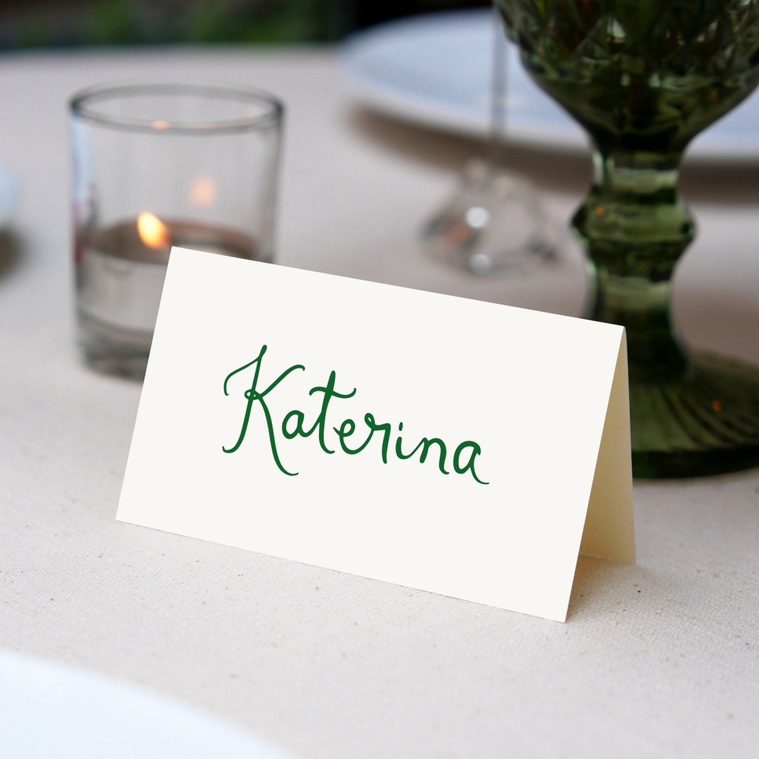 Handwritten Place Cards Template, Whimsical Place Card, Green Place ...