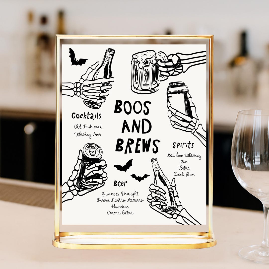 Skeleton Halloween Bar Menu Sign, Halloween 30th Birthday Beer Bar Menu ...