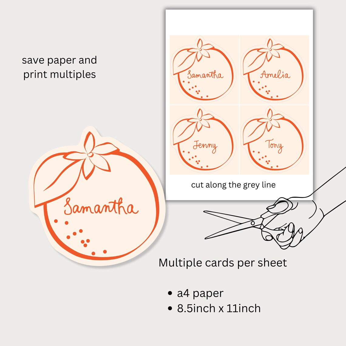 Orange Place Cards Template Orange Citrus Mediterranean Table Name Card ...