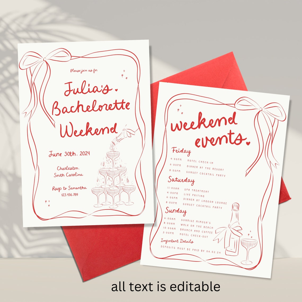 Bachelorette Weekend Invitation, Red Hens Weekend Wavy Invite Pretty ...
