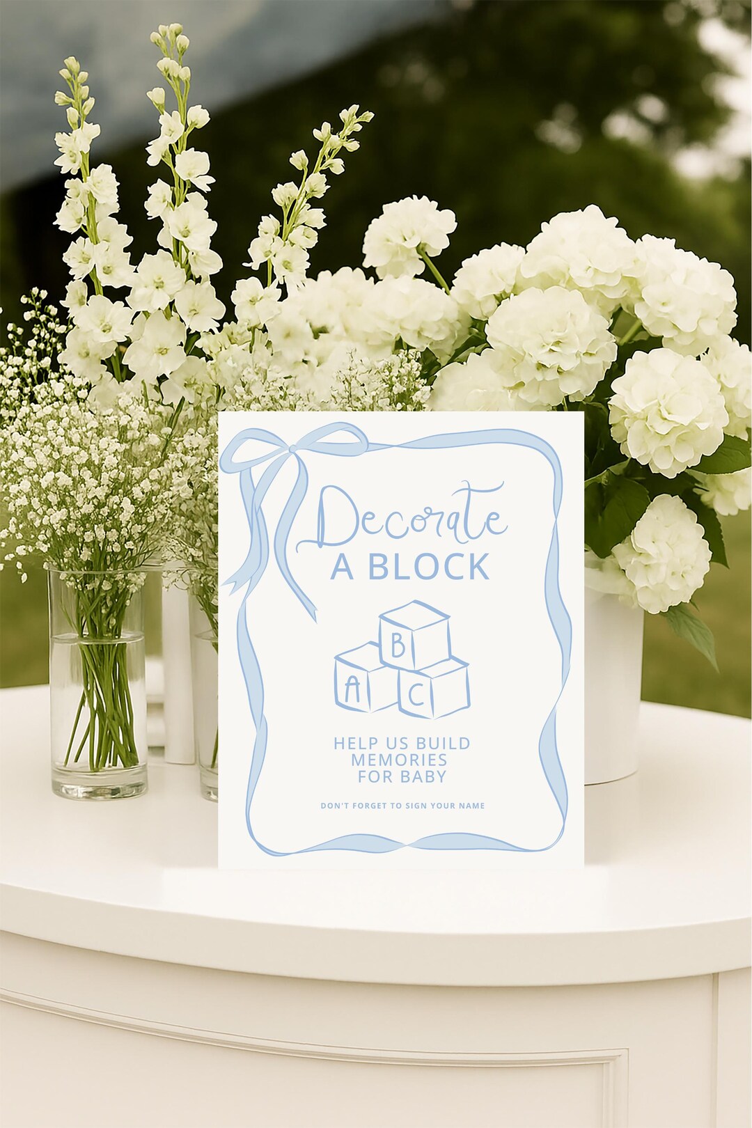Decorate A Block Baby Shower Sign, Blue Bow Baby Block Sign for Block ...
