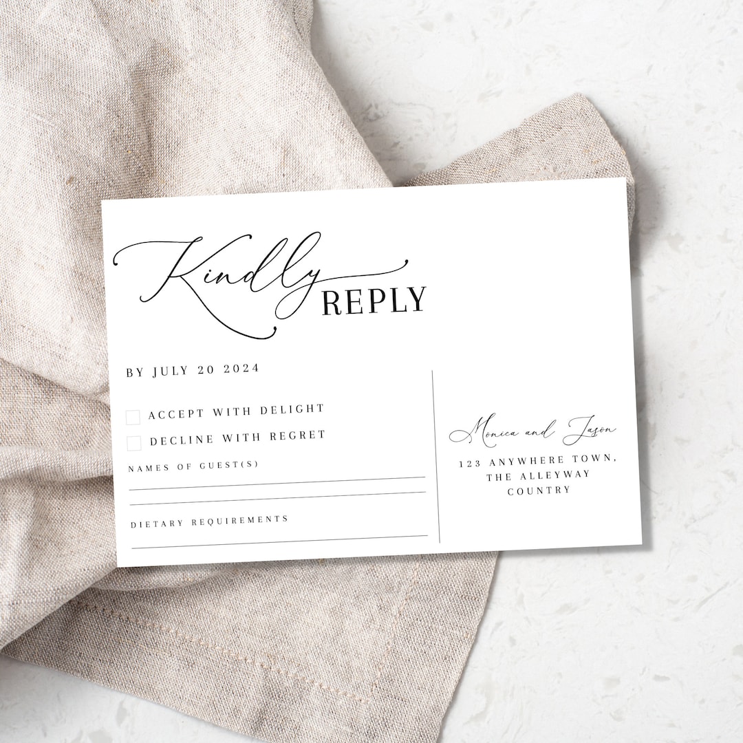 Wedding RSVP Card Template, RSVP Card Template, Simple Wedding Response ...