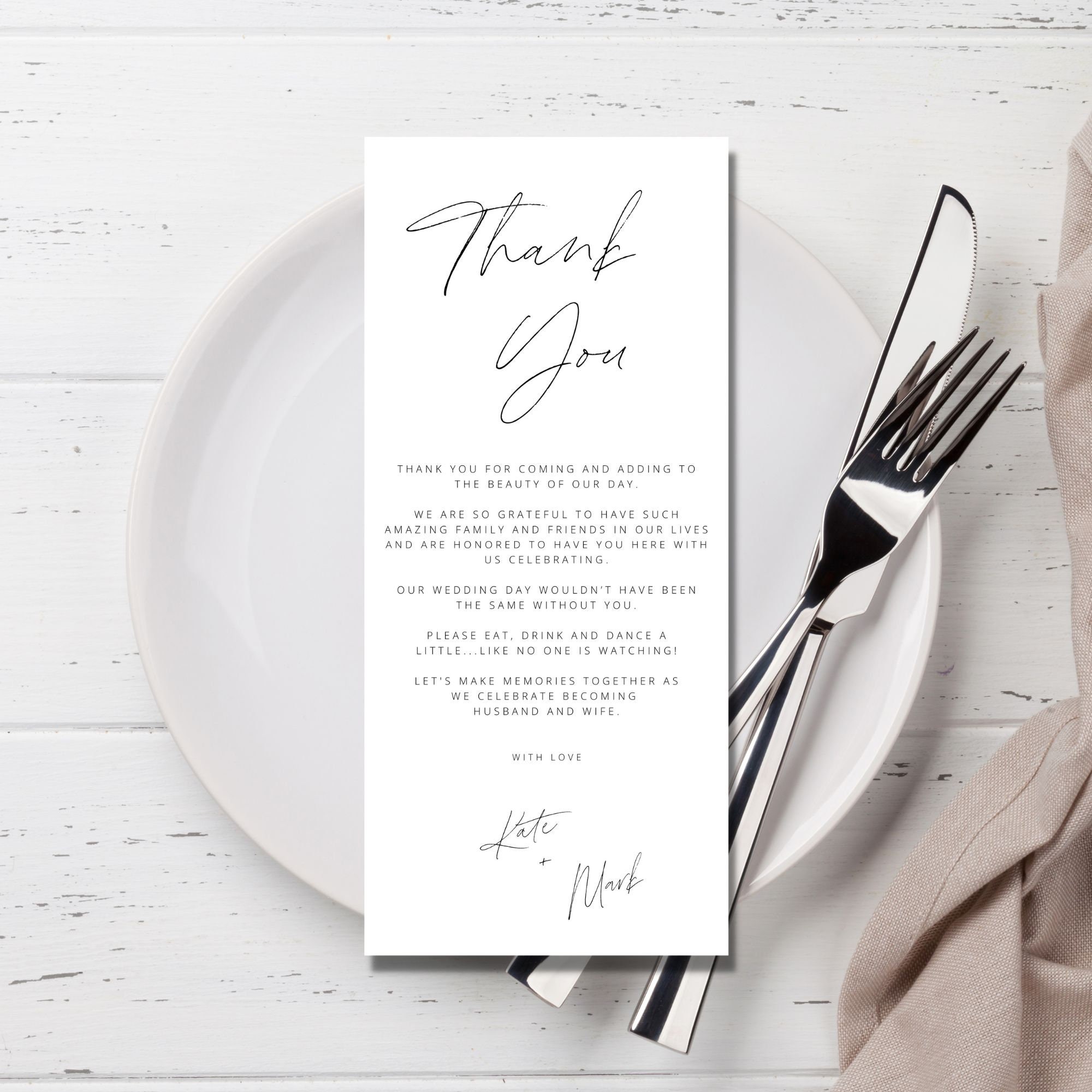 Minimalist Thank You Place Card, Thank You Napkin Note, Printable Thank ...