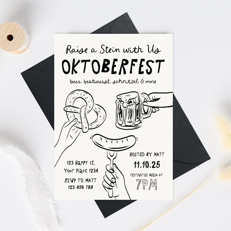Oktoberfest Invitation Template – Beer Brat Pretzel Party Invite ...