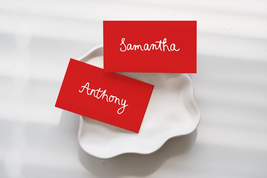 Handwritten Place Cards Template, Whimsical Place Card, Red Place Card ...