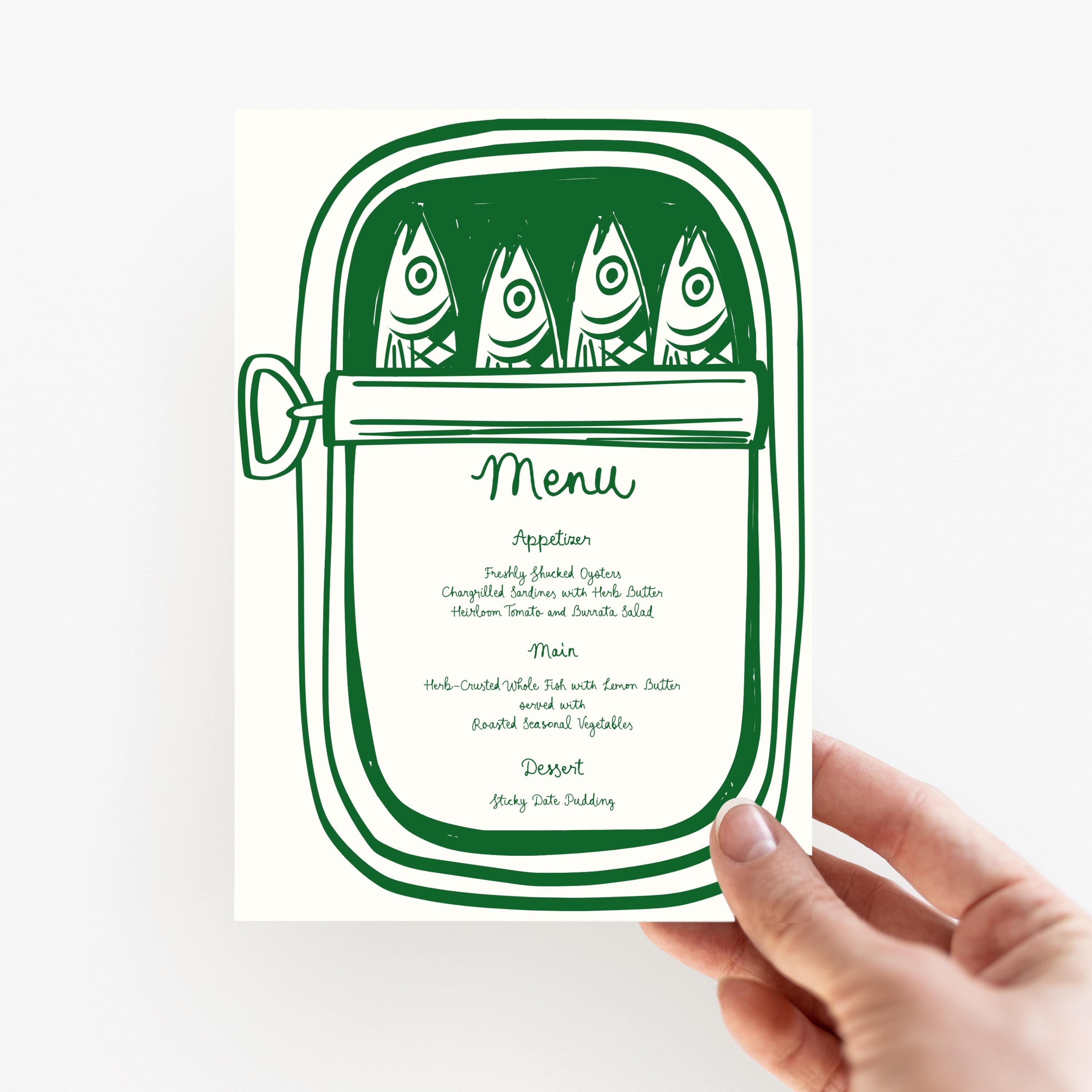 Sardine Italian Inspired Menu Template Printable, Hand Drawn ...