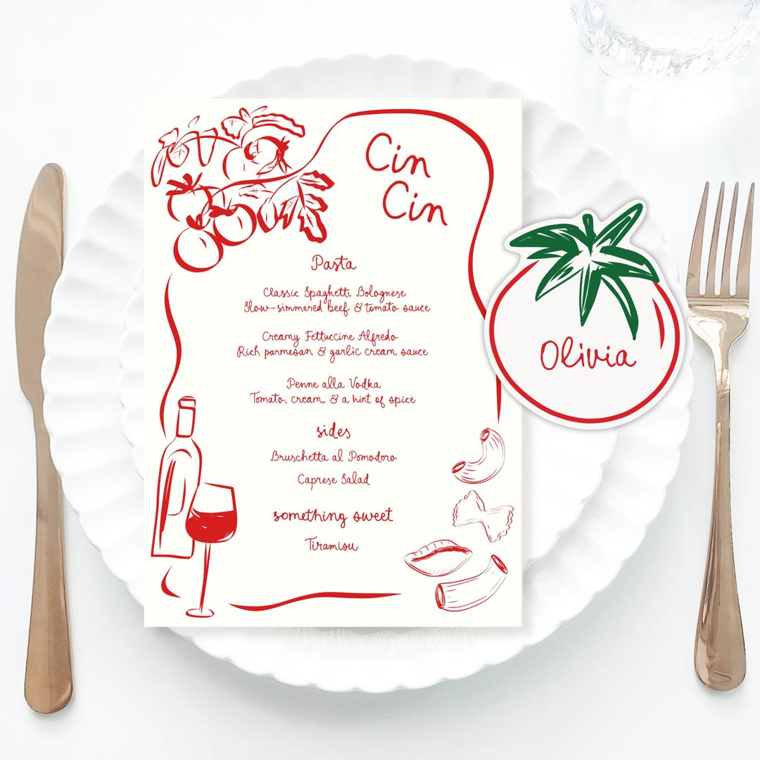 Red Italian Inspired Menu Template Printable, Hand Drawn Art ...