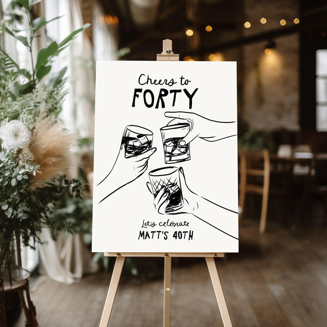 40th Birthday Welcome Sign Template, Male 40th Birthday Sign, Cheers to ...