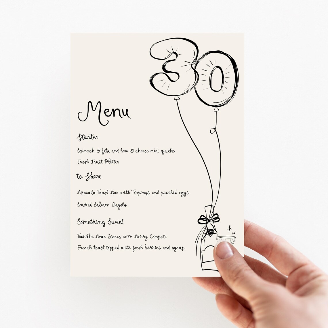 30th Birthday Menu Template Printable, Hand Drawn Dinner Menu for 30th ...