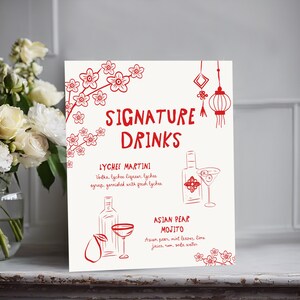 Chinese New Year Drink Bar Menu Template Printable, Hand Drawn Line Art ...