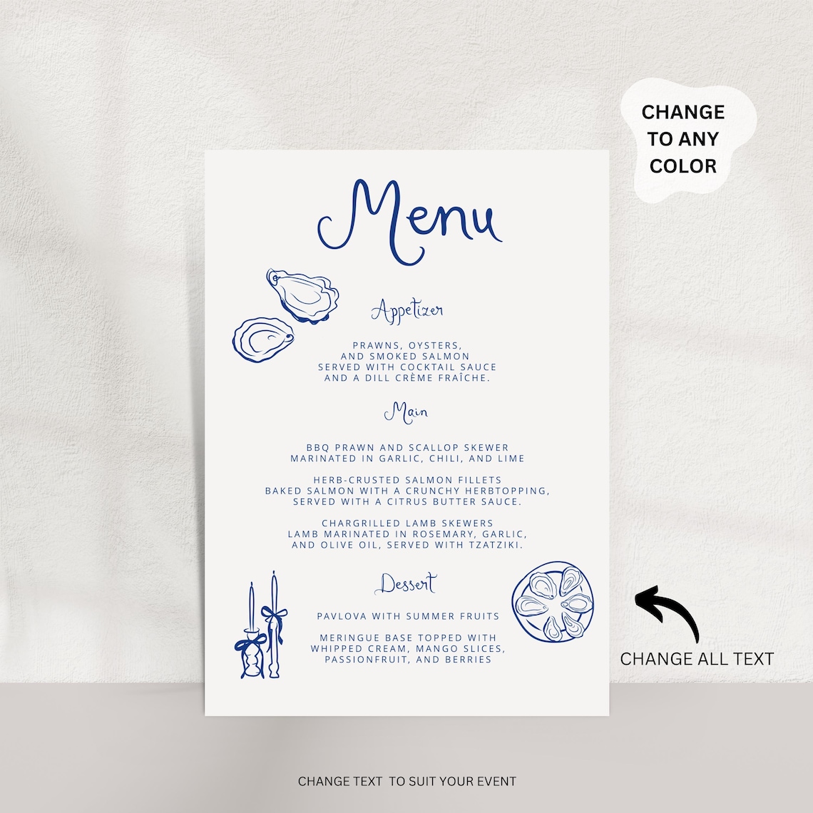 Blue Dinner Menu, French Bistro Menu Printable, Elegant Editable ...
