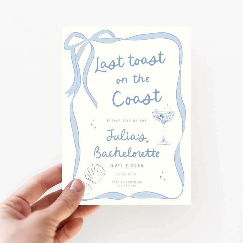 Coastal Last Toast On The Coast, 30A Bachelorette Invitation and ...