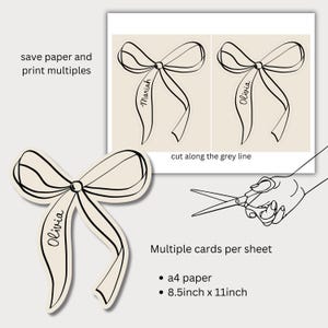 Bow Place Cards Template, Whimsical Placecard, Bow Place Card, Bow ...