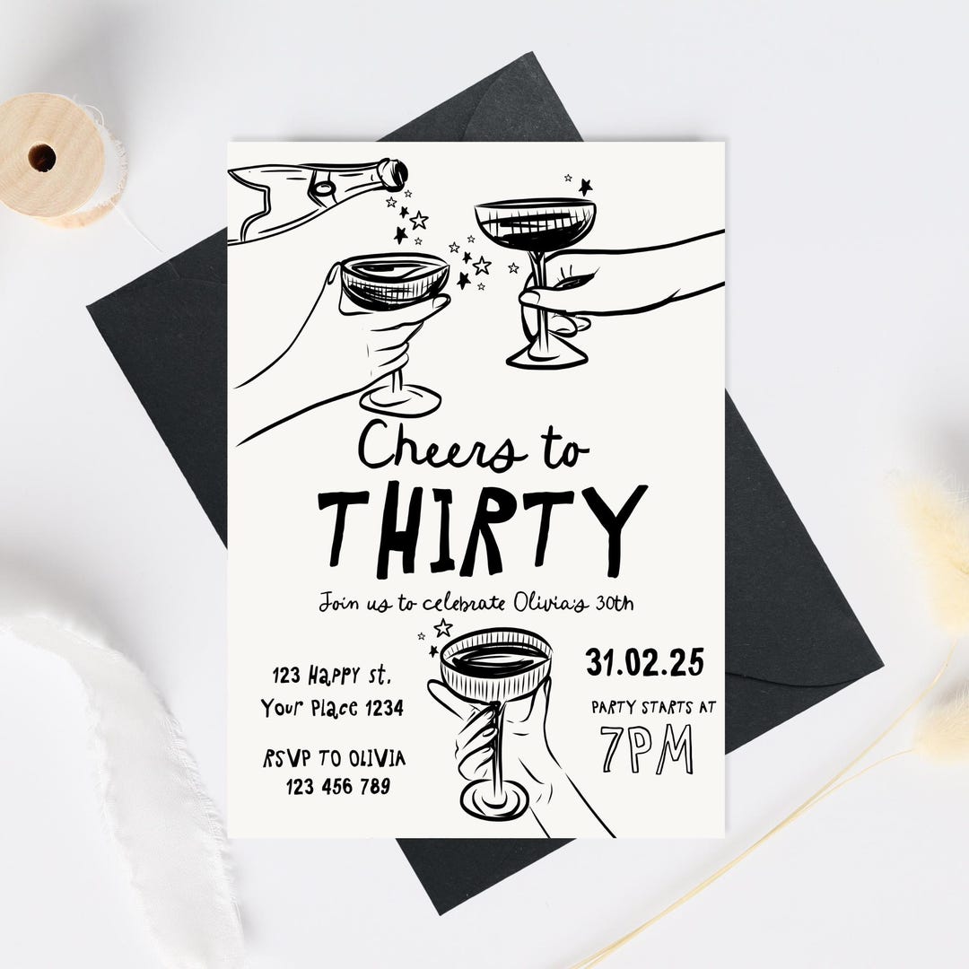 30th Birthday Invitation Template, 30th Birthday Invite, Hand Drawn ...