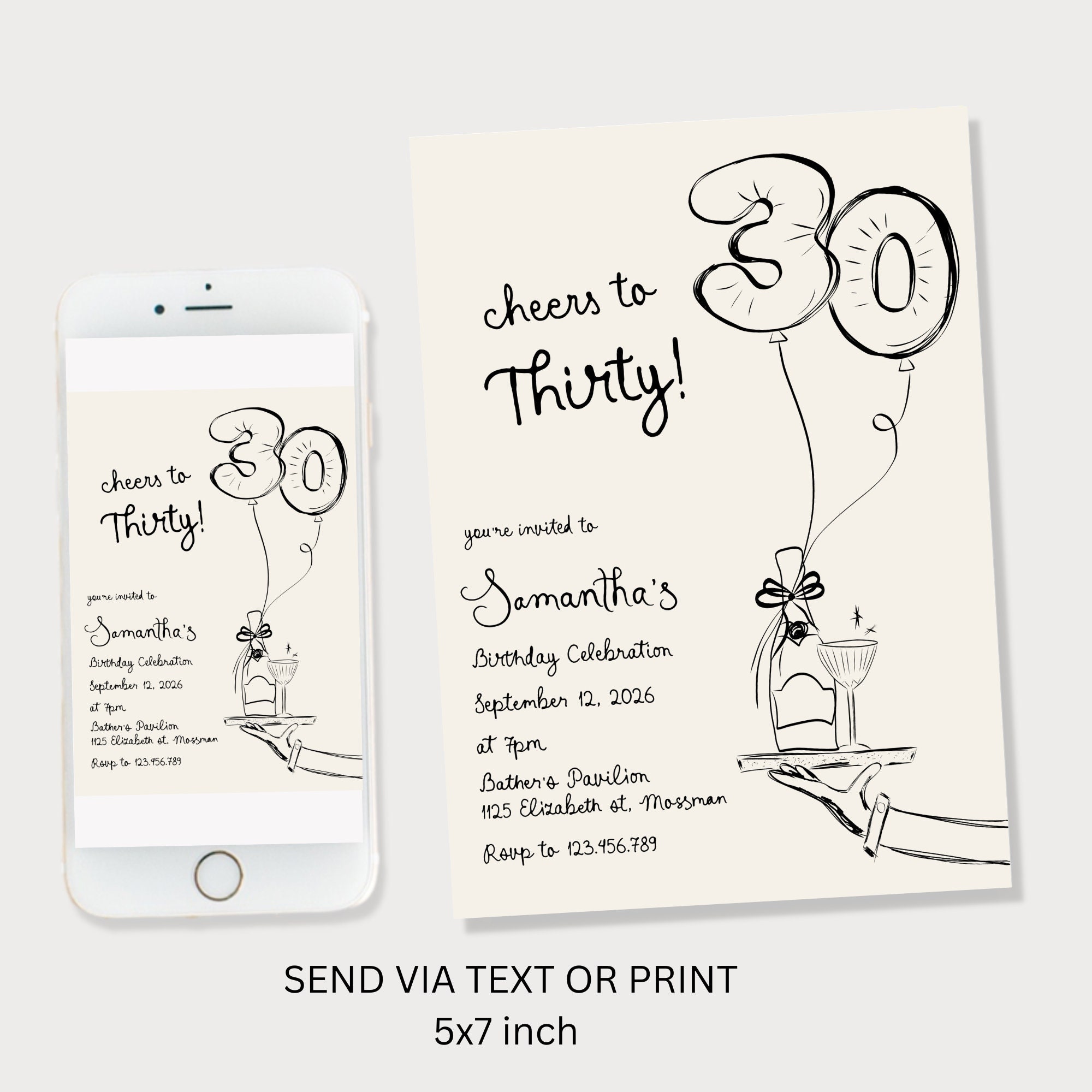 30th Birthday Invitation Template, 30th Birthday Invite, Hand Drawn ...