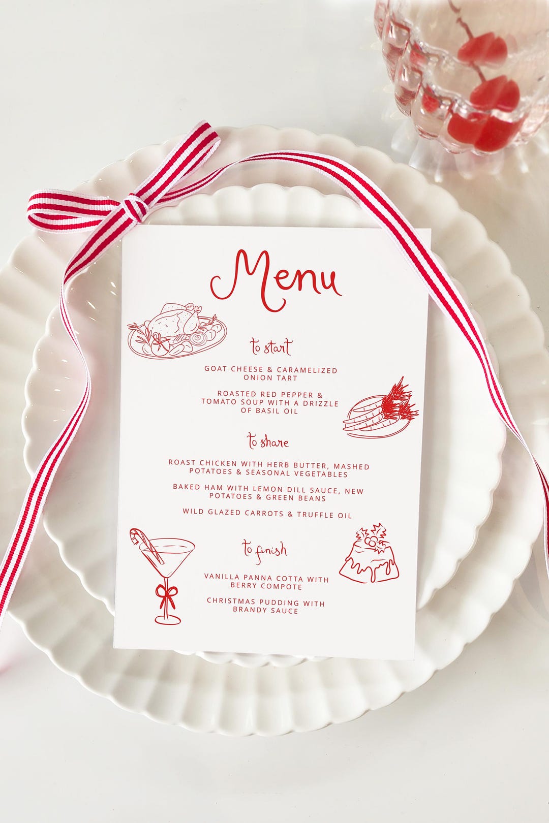 Christmas Menu Template Printable, Hand Drawn Line Art Christmas Food ...