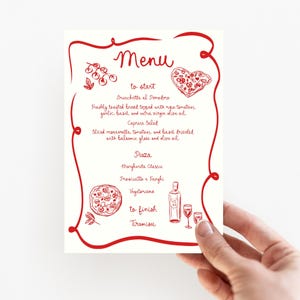 Red Italian Inspired Menu Template Printable, Hand Drawn Line Art ...
