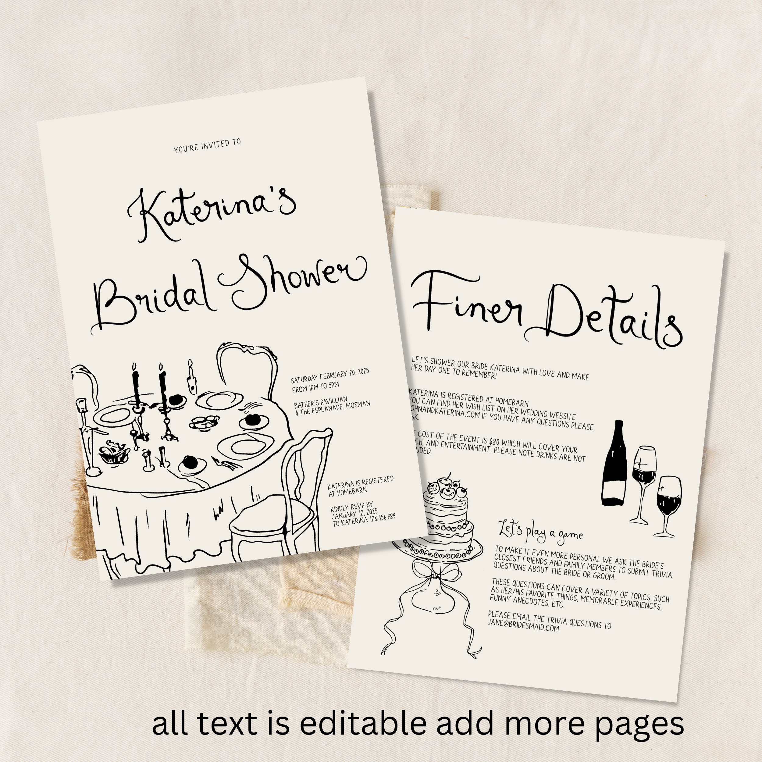 Hand Drawn Bridal Shower Invitation, Quirky Bridal Shower Invitation ...
