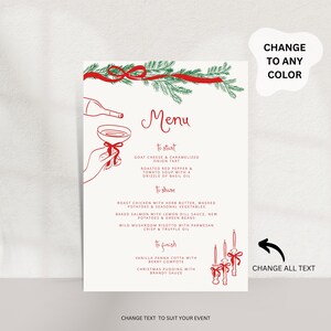 Christmas Menu Template Printable, Hand Drawn Line Art Christmas Food ...