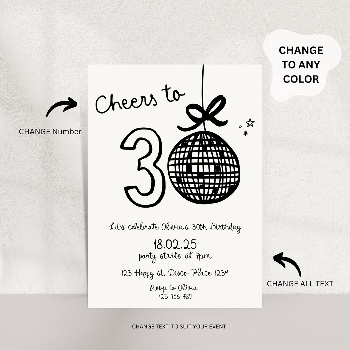 30th Birthday Invitation Template, 30th Birthday Invite, Disco Themed ...
