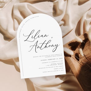Arch Wedding Invitation Template, Invitation With Arch Curved, Modern Wedding Invite, Wedding ...