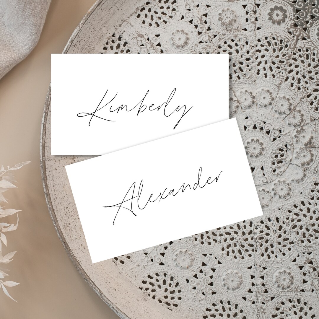 MINIMAL Wedding Place Cards Template Editable Place Card Black and ...