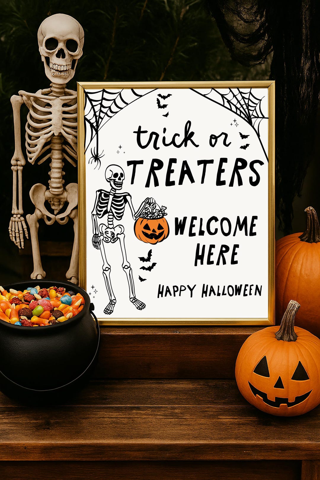 Halloween Door Sign Template, Halloween Trick or Treaters Welcome Sign ...