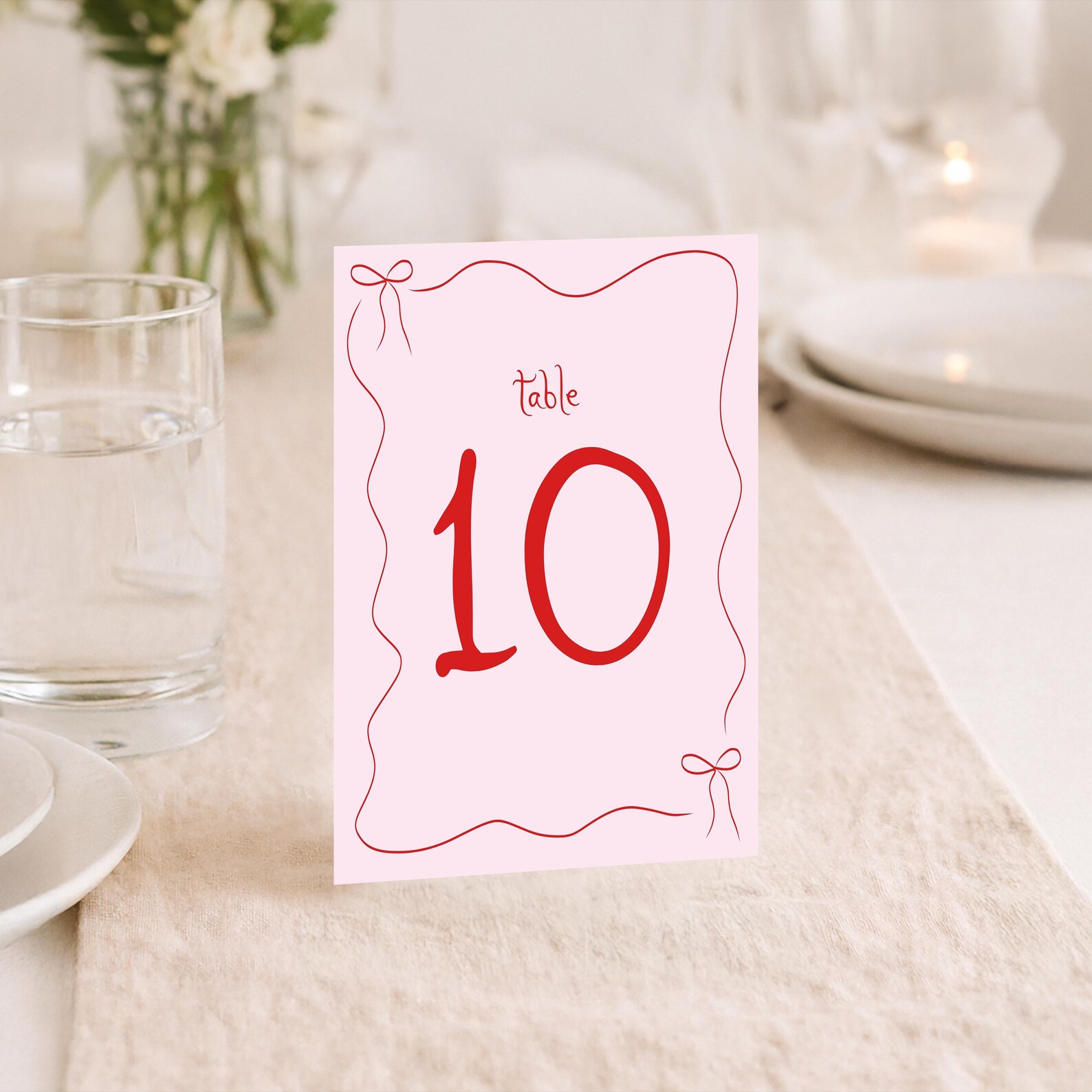 Hand Drawn Table Number Template, Printable Red Table Numbers, Pink ...