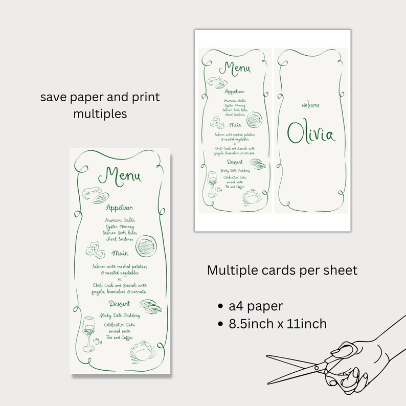 Whimsical Wedding Menu Template Printable, Hand Drawn Line Art ...