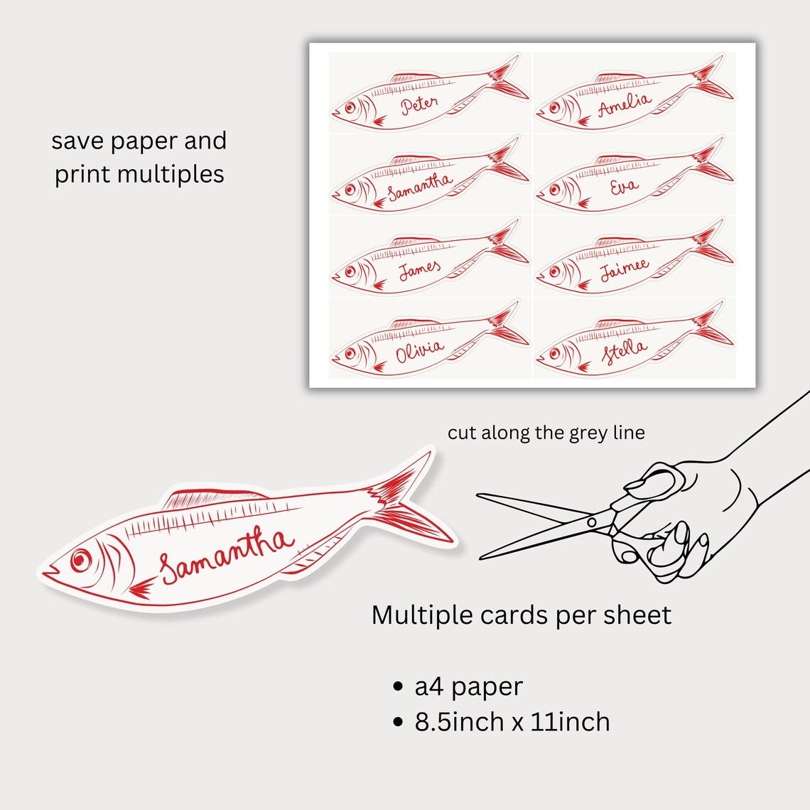 Italian Party Sardine Place Cards Template, Sardine Fish Place Card ...