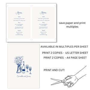 Wedding Menu Template Printable, Handwritten Whimsical Wedding Party ...