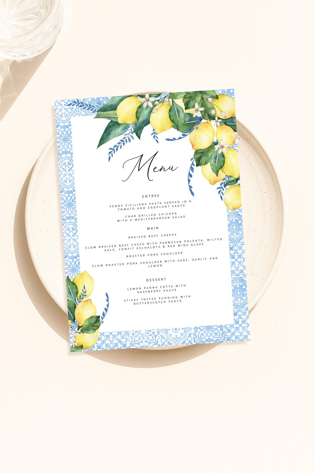 Lemon Wedding Menu Cards, Lemon Floral Menu Template, Bridal Shower ...