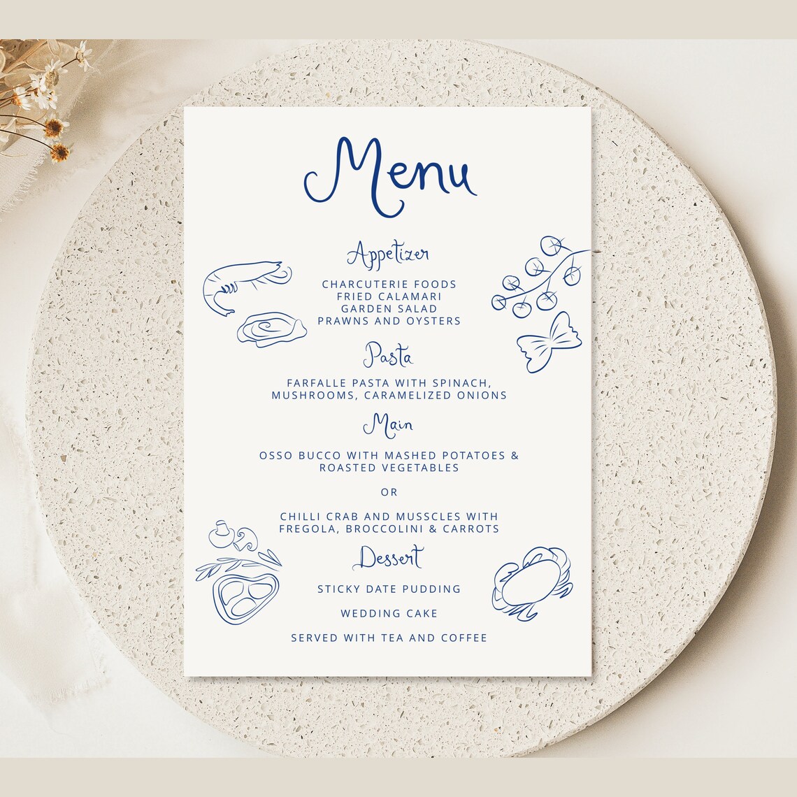 Whimsical Wedding Menu Template Printable, Hand Drawn Line Art ...