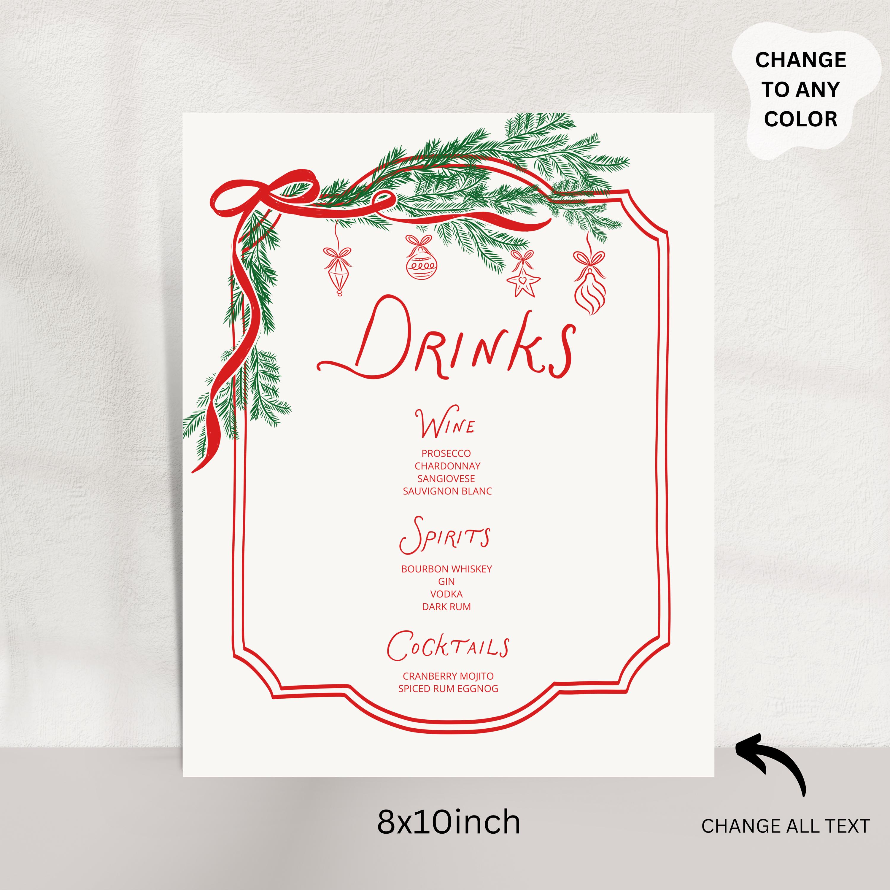 Christmas Drinks Menu Template Printable, Hand Drawn Christmas Drinks ...