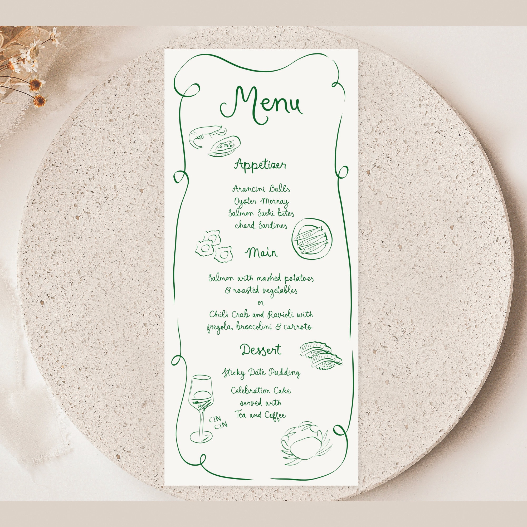 Whimsical Wedding Menu Template Printable, Hand Drawn Line Art ...