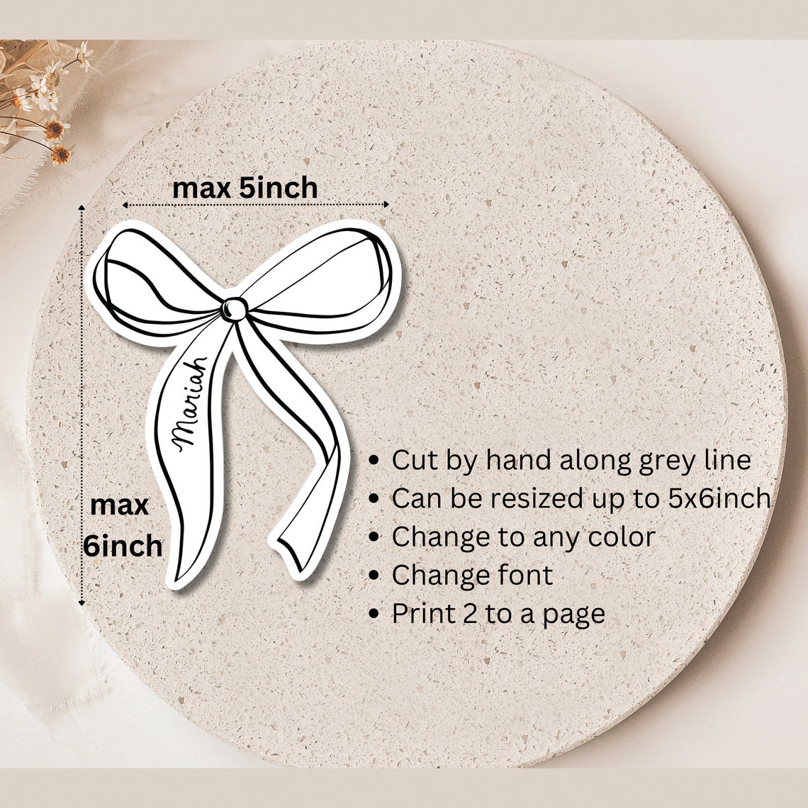 Bow Place Cards Template, Whimsical Placecard, Bow Place Card, Bow ...