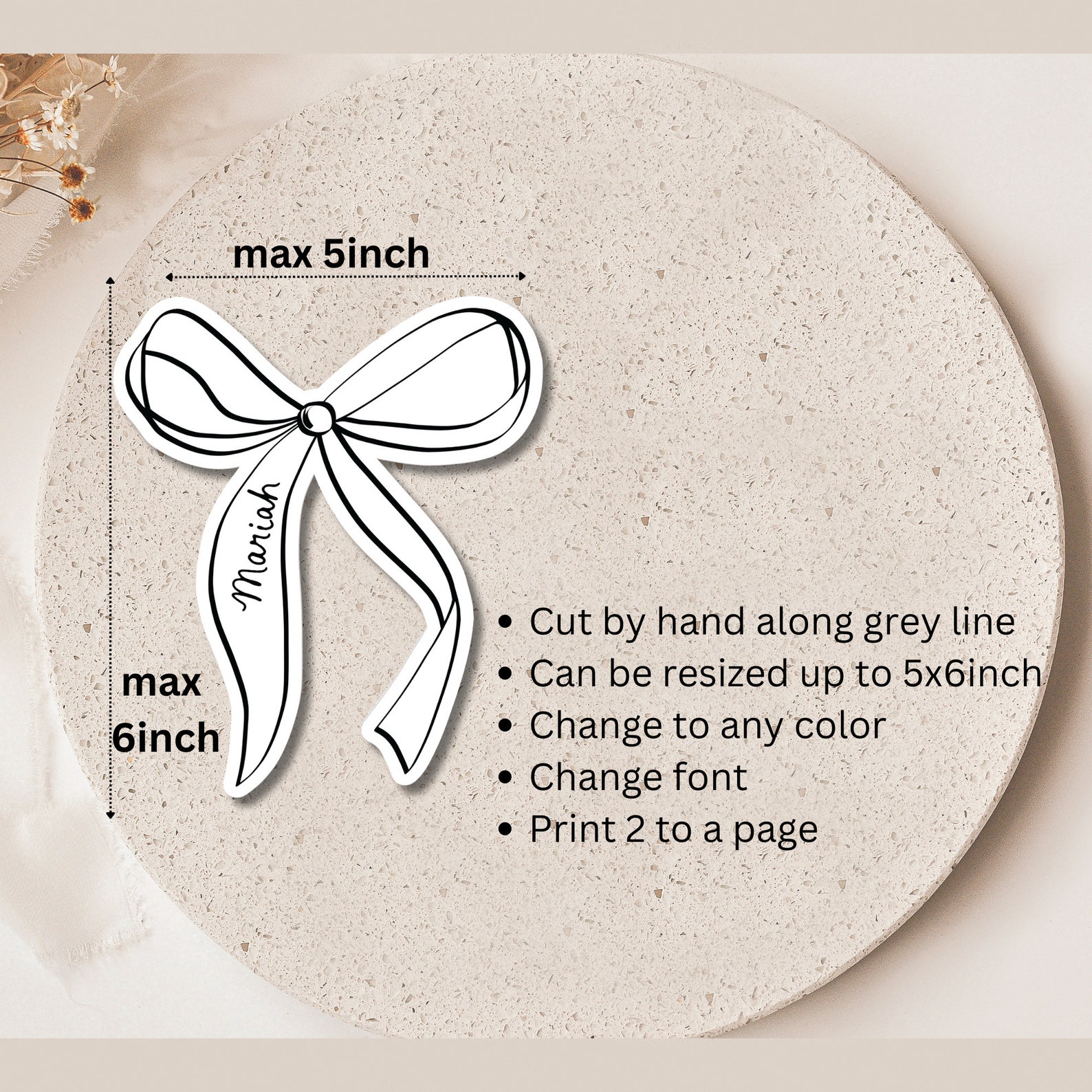 Bow Place Cards Template, Whimsical Placecard, Bow Place Card, Bow ...