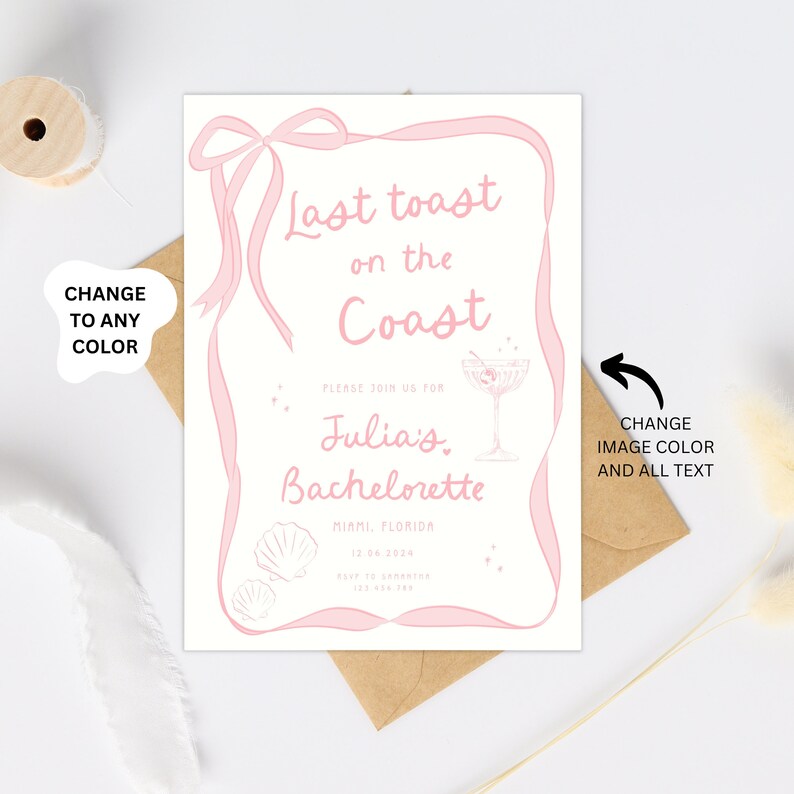 Coastal Last Toast on the Coast, 30A Bachelorette Invitation and ...