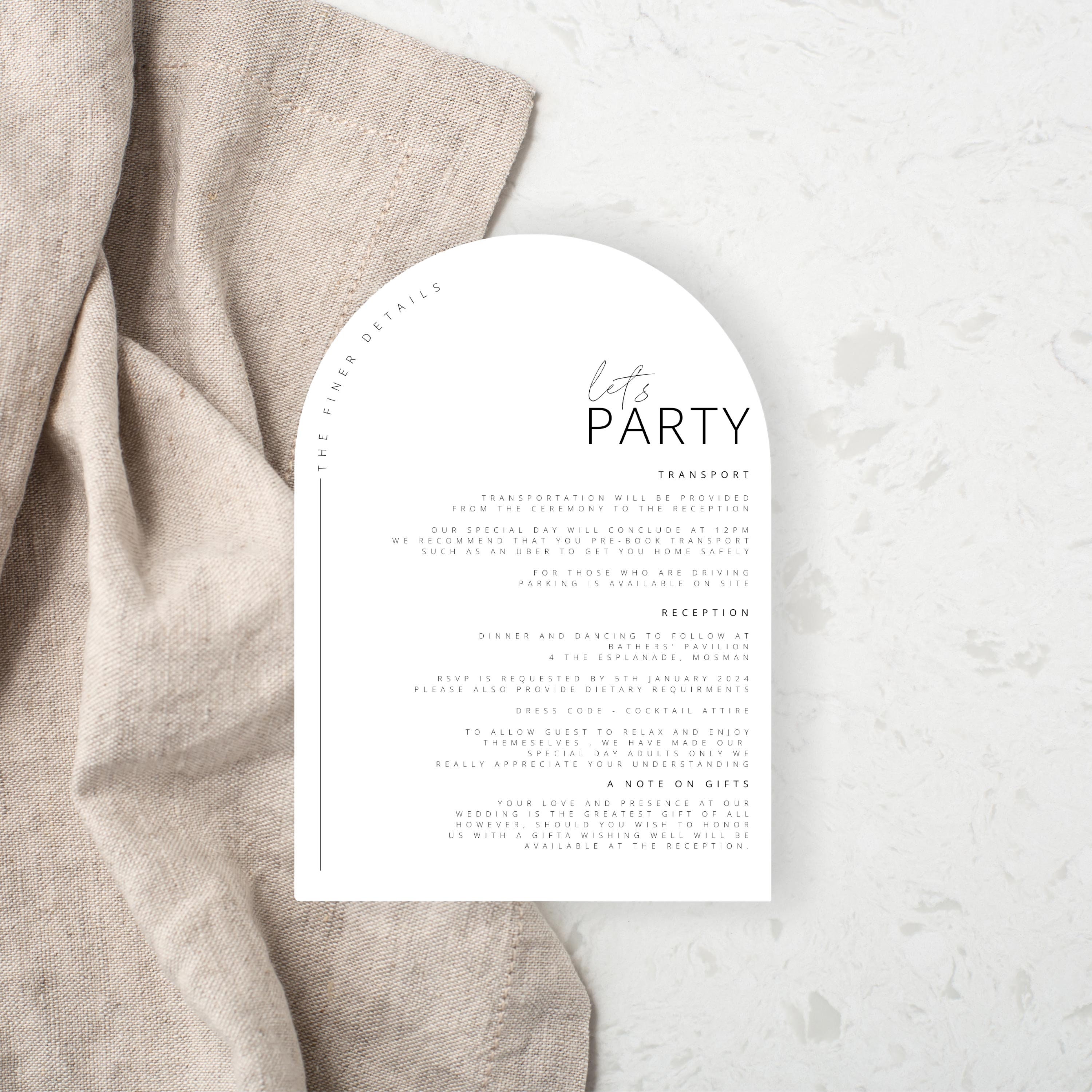 Modern Details Card, Minimalist Wedding Invitation Insert, Enclosure ...