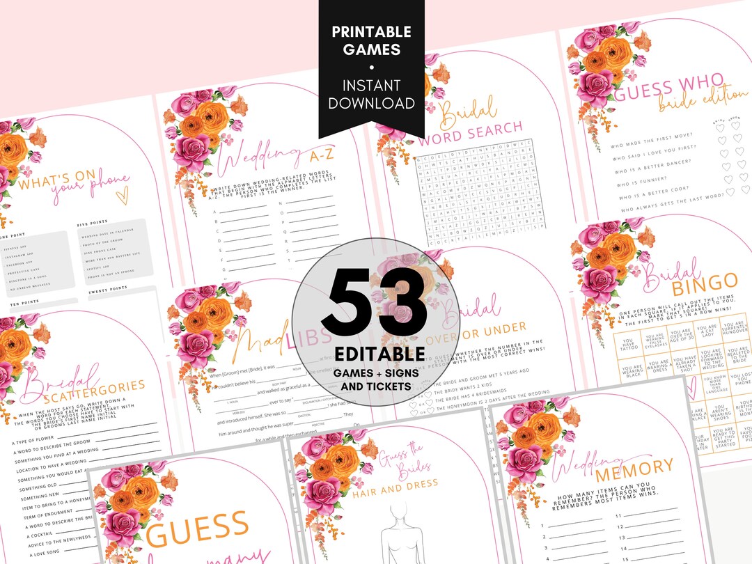 Pink Floral Bridal Shower Games, Orange Pink Floral Bridal Games ...