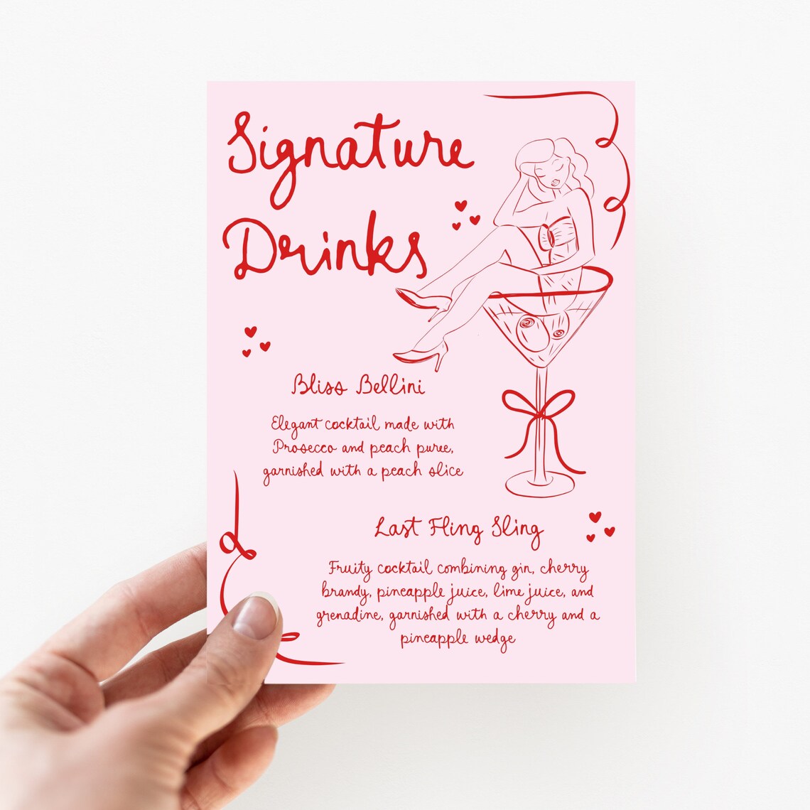 Pink Bachelorette Party Signature Drink Handwritten Bachelorette Bar ...