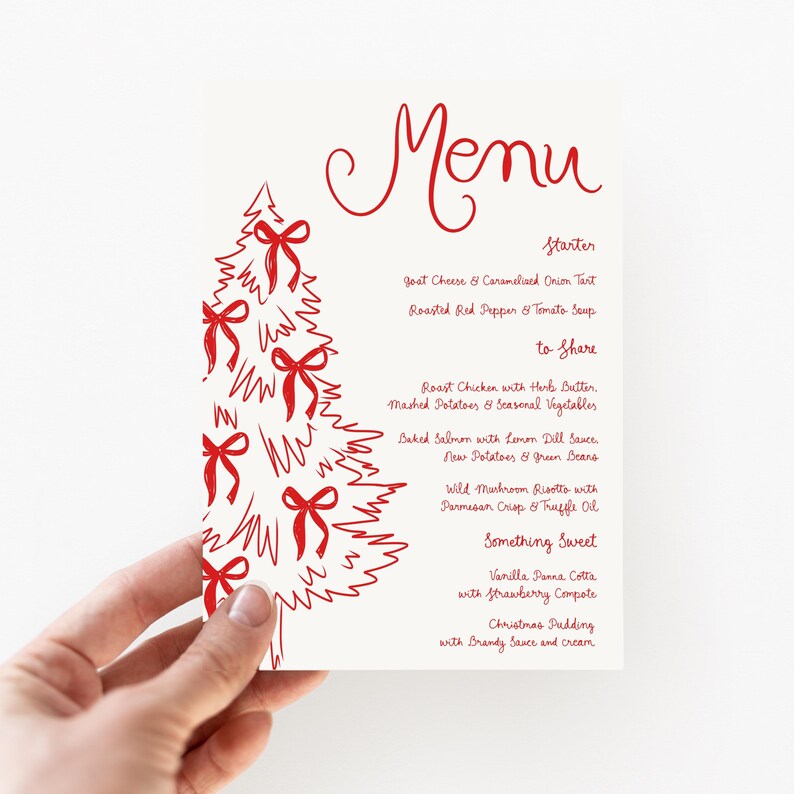Christmas Menu Template Printable, Hand Drawn Line Art Christmas Food ...