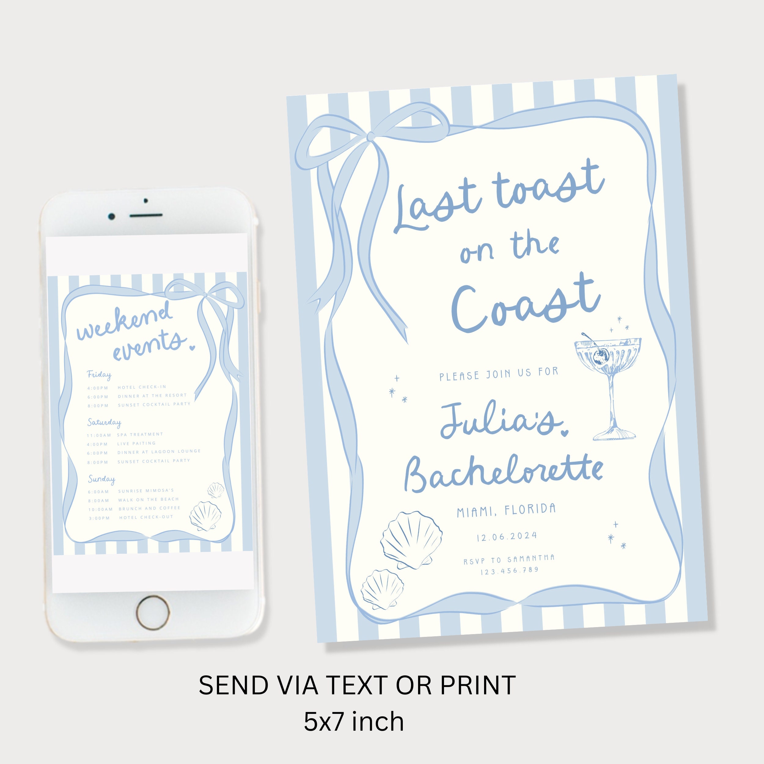 Coastal Last Toast on the Coast, 30A Bachelorette Invitation and ...